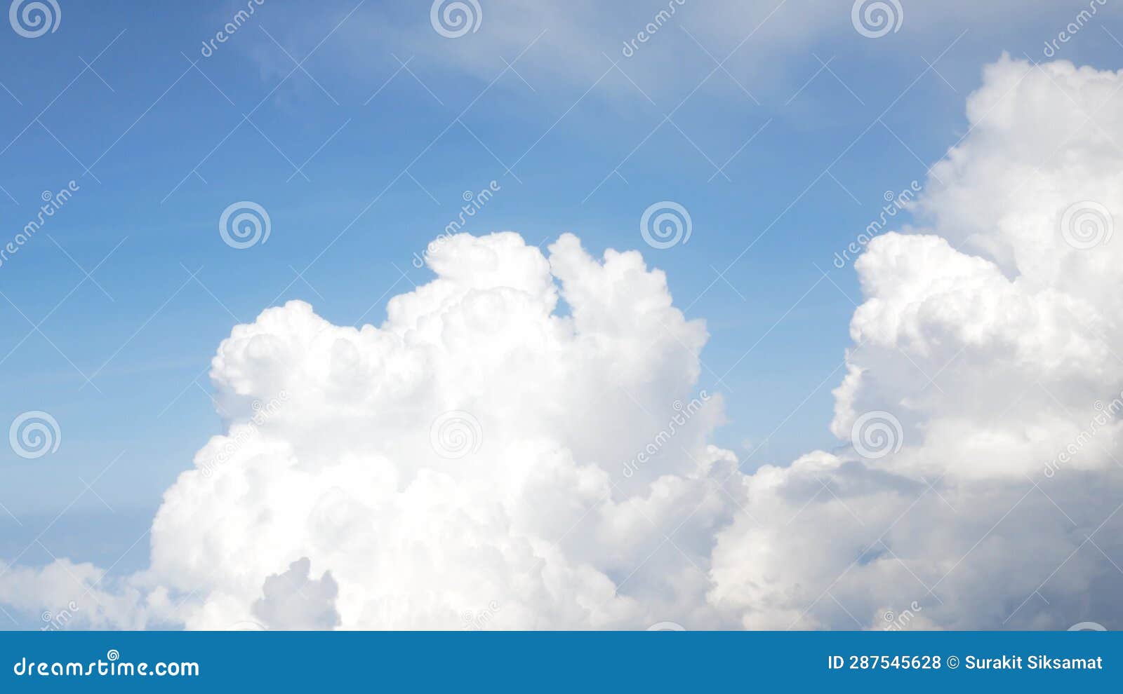 Blue Sky with White Fluffy Clouds from Airplane Flight Fly Over the ...