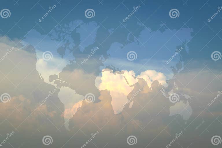 Blue sky with world map stock illustration. Illustration of beautiful ...