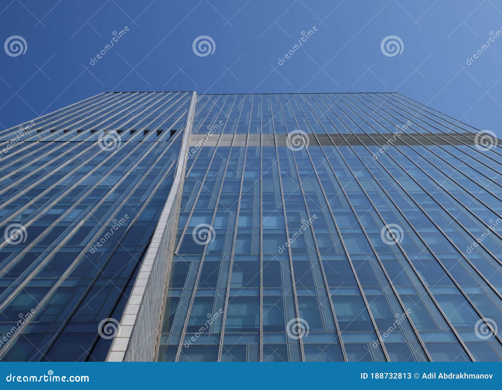 Blue Skyscraper Facade on Blue Sky Background Stock Image - Image of ...