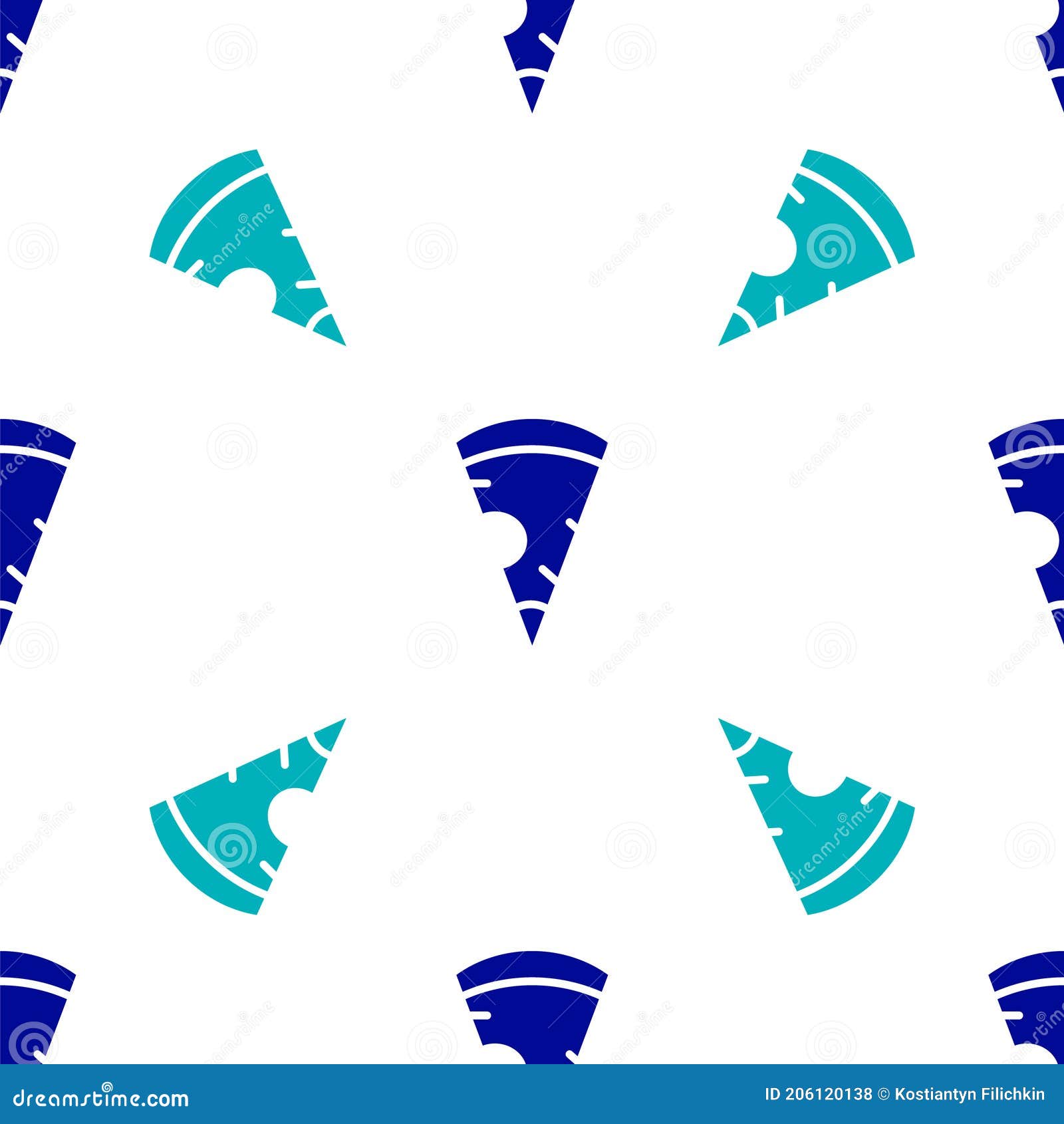 Blue Slice of Pizza Icon Isolated Seamless Pattern on White Background ...
