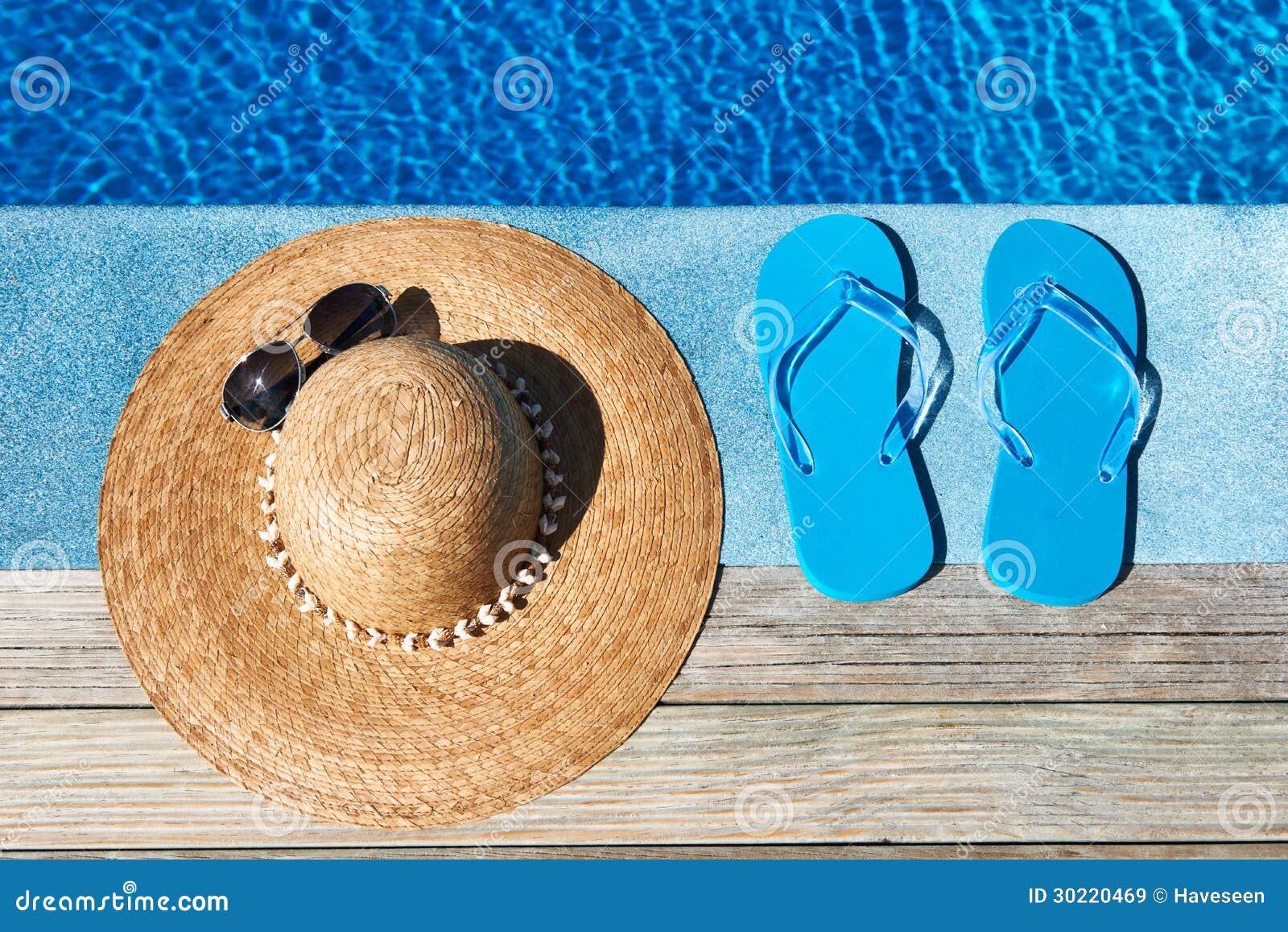 Blue slippers and hat stock image. Image of sunglasses - 30220469
