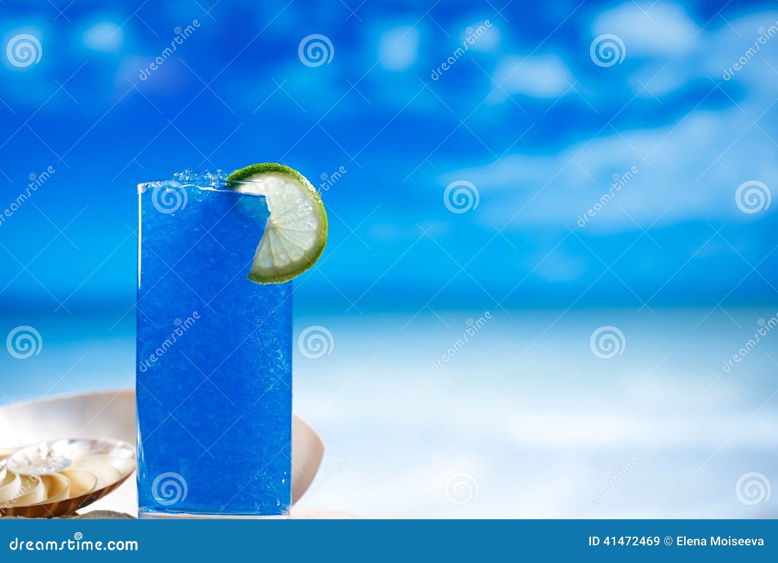 Blue Slush Ice in Glass on Sea Beach Background Stock Image - Image of ...