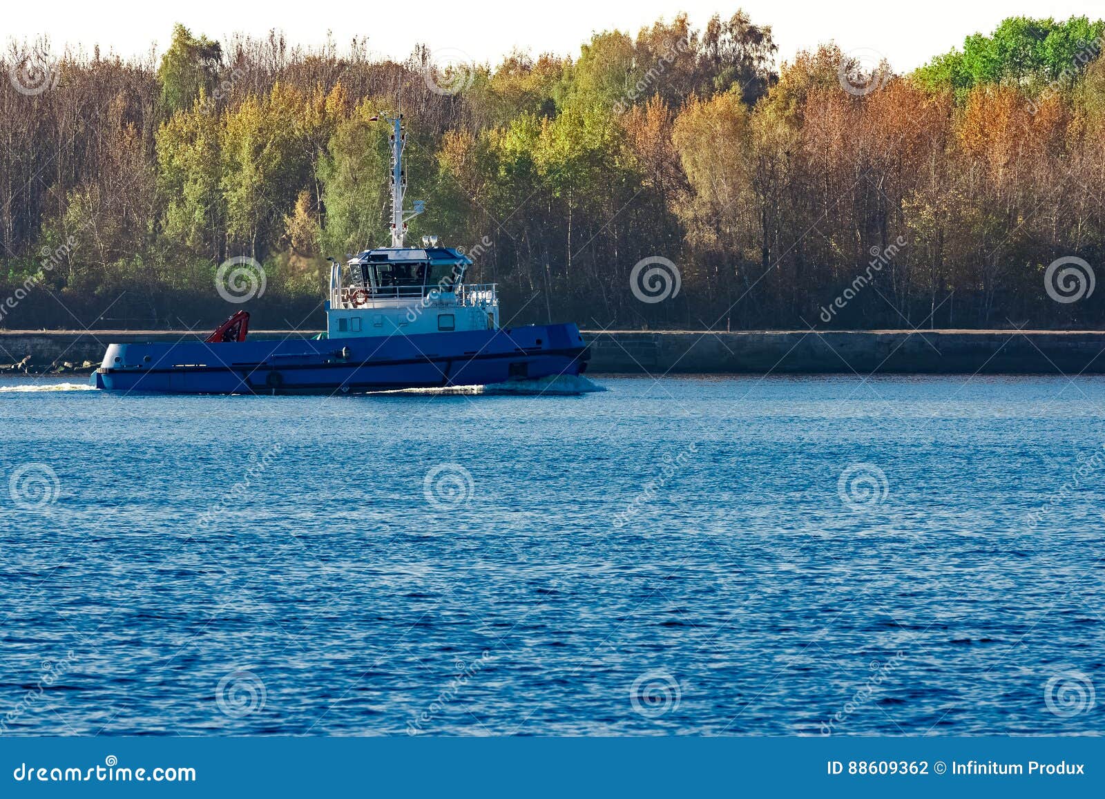 Blue small tug ship stock photo. Image of latvia, pulling - 88609362