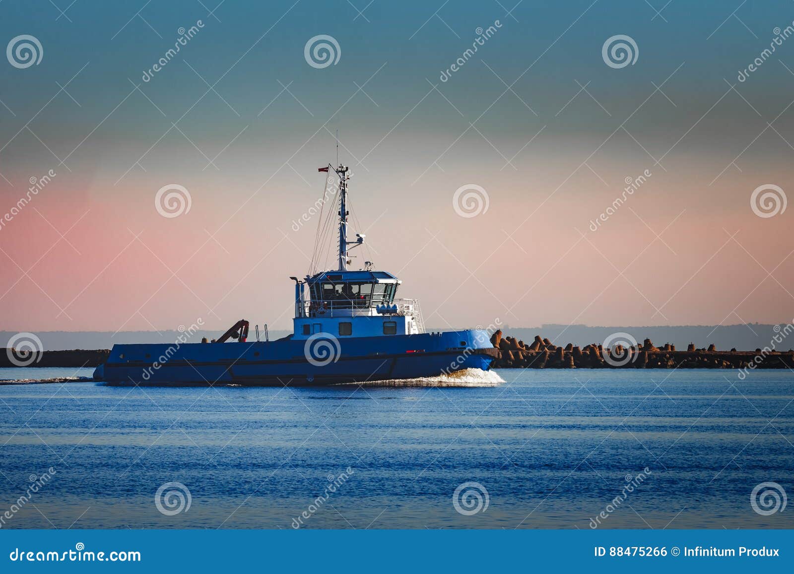 Blue small tug ship stock photo. Image of outdoors, breakwater - 88475266