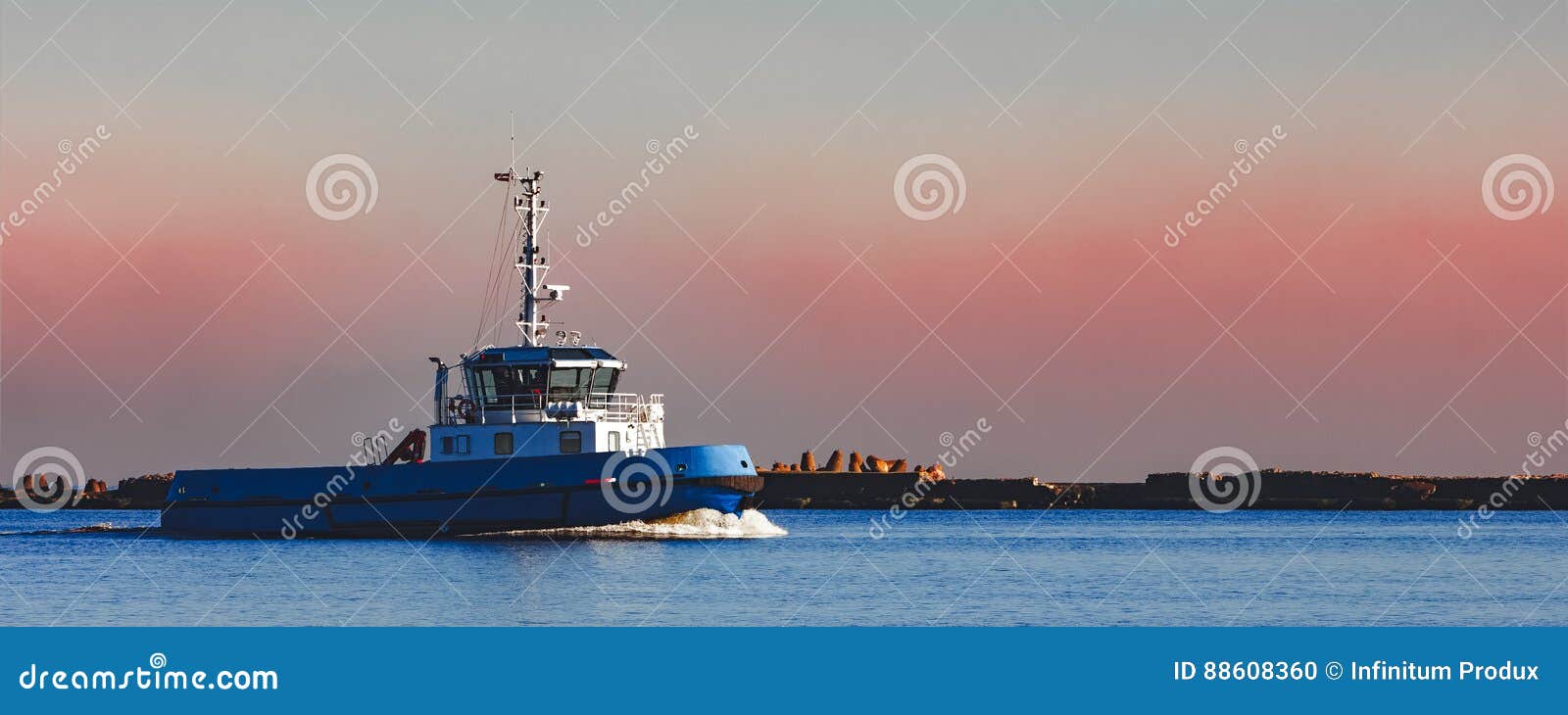 Blue small tug ship stock photo. Image of pushing, pulling - 88608360
