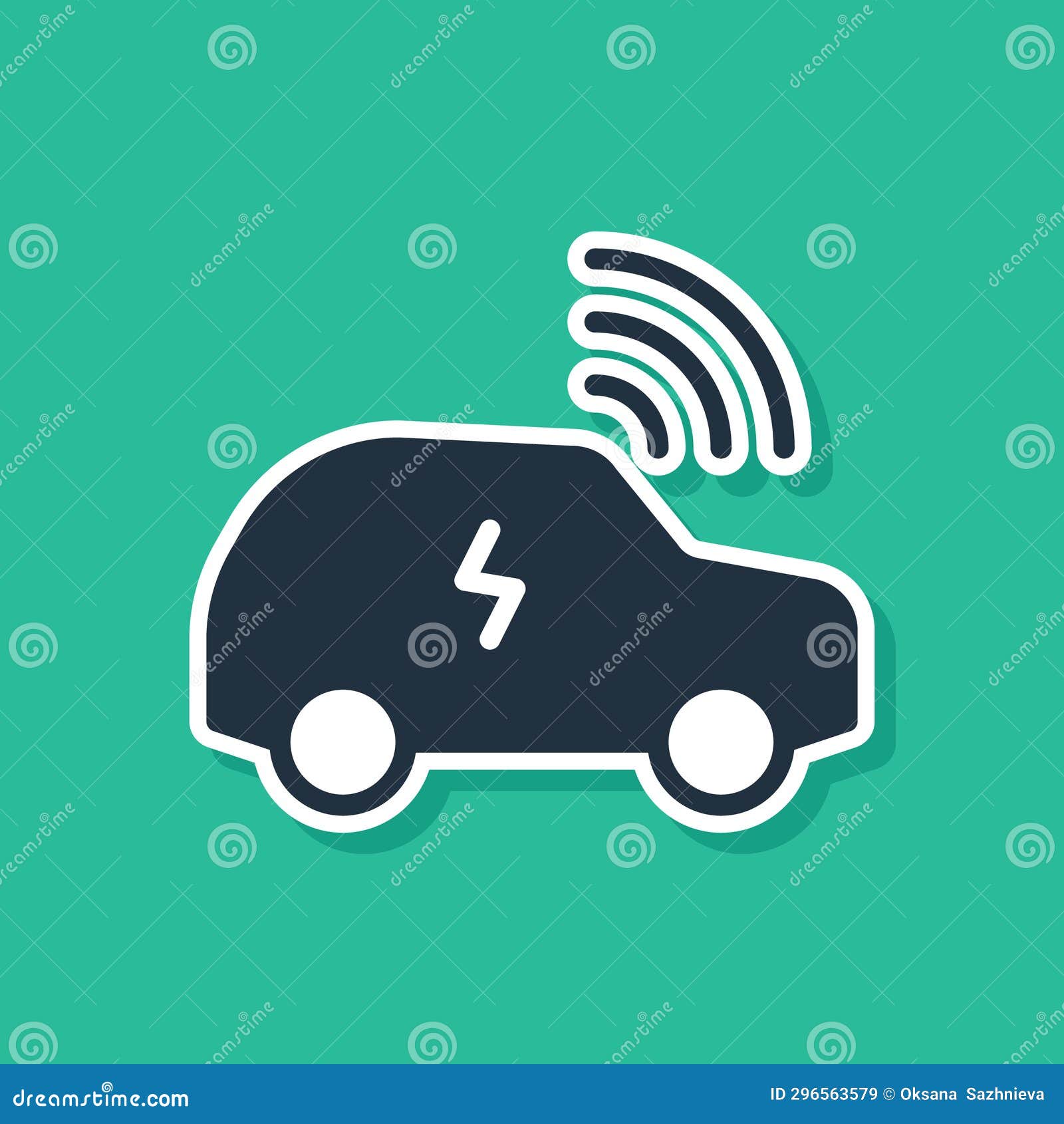 Blue Smart Car System with Wireless Connection Icon Isolated on Green ...