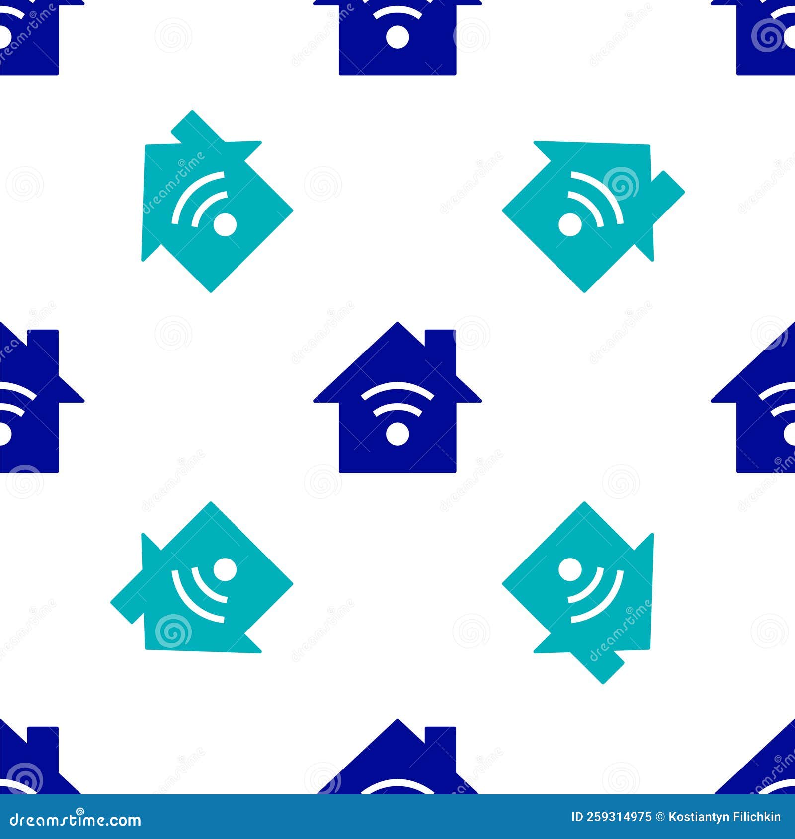Blue Smart Home with Wi-fi Icon Isolated Seamless Pattern on White ...