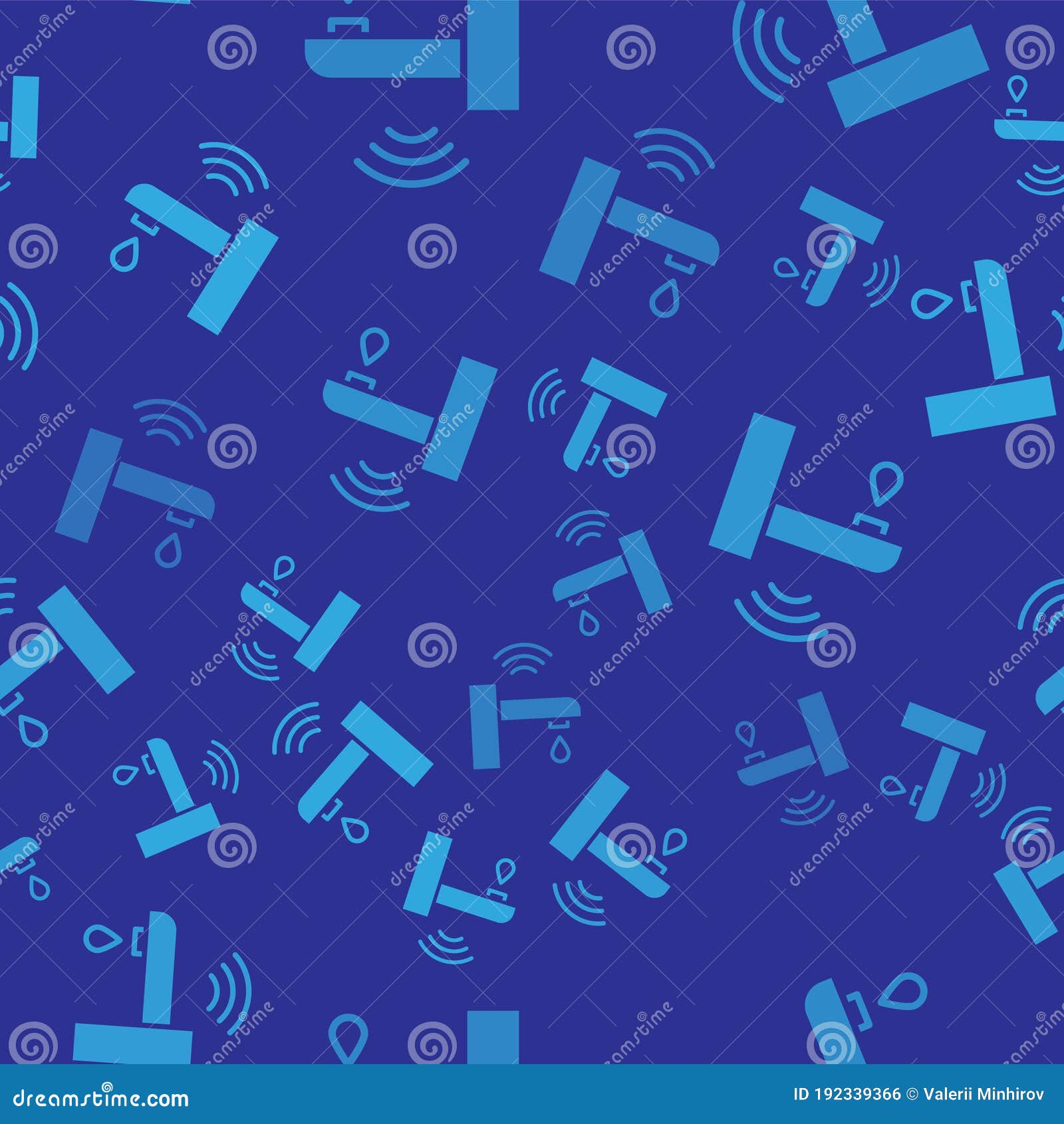 Blue Smart Water Tap System Icon Isolated Seamless Pattern on Blue ...