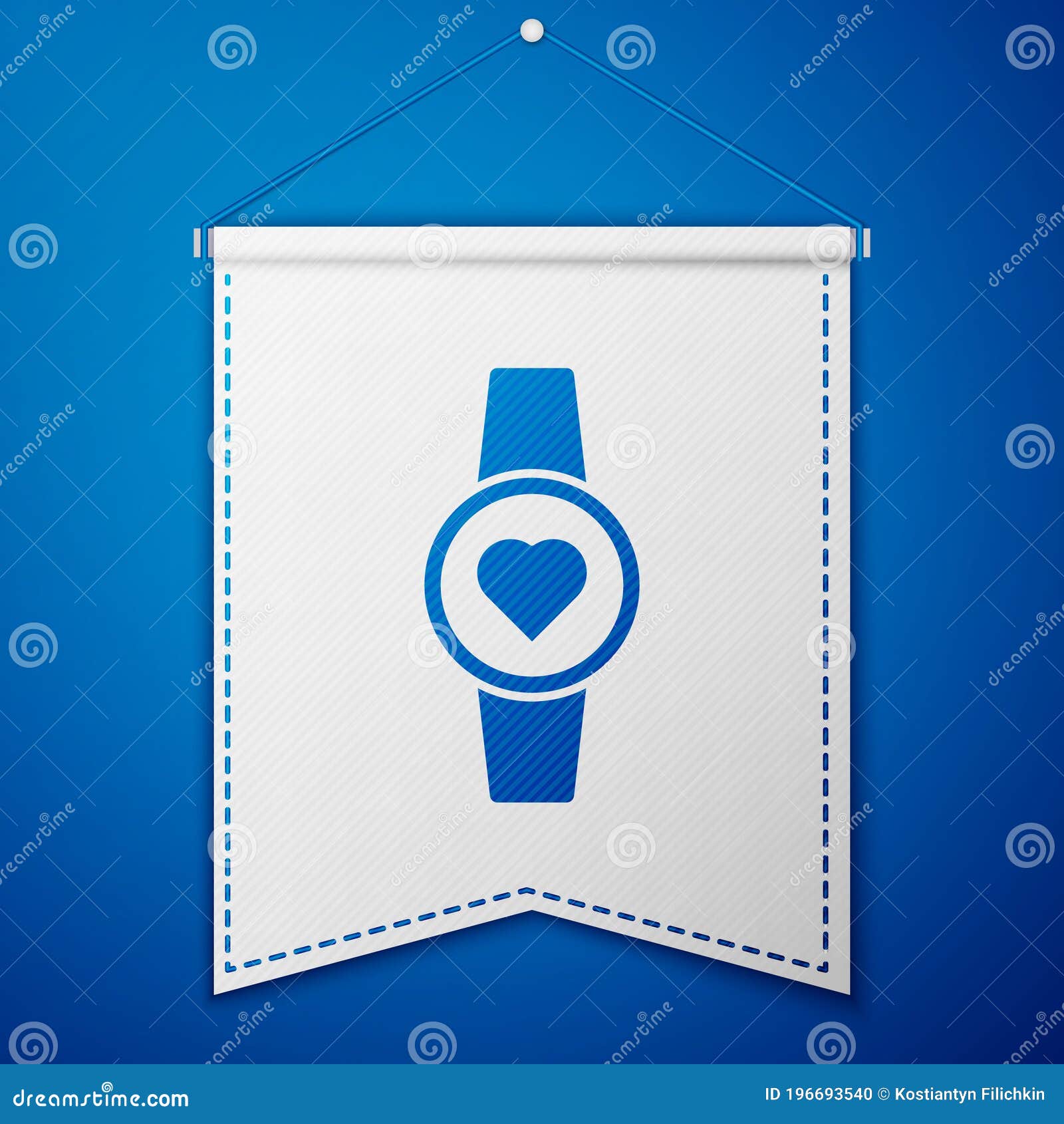 Blue Smartwatch Icon Isolated on Blue Background. White Pennant ...