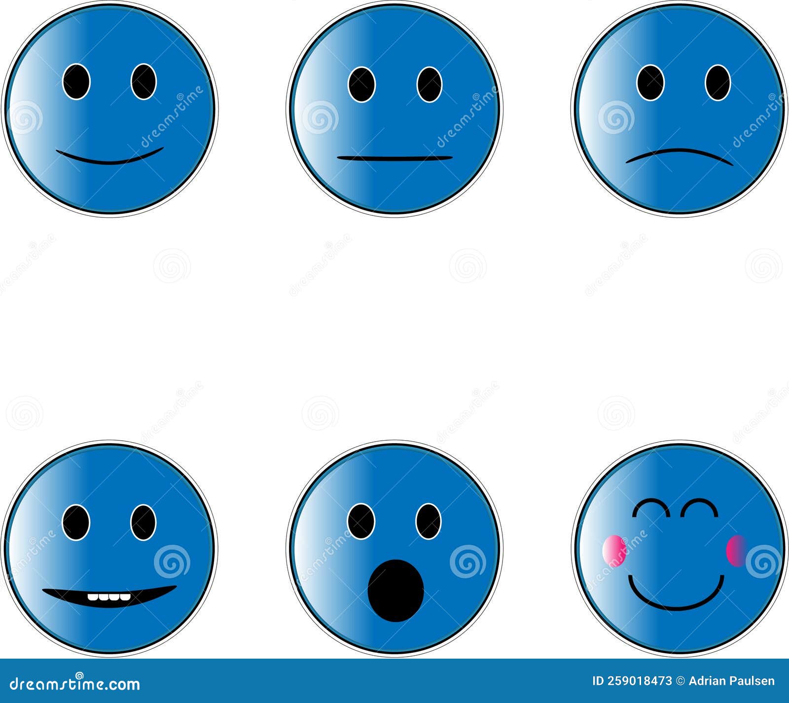 Blue Smileys stock vector. Illustration of drawing, emotions - 259018473