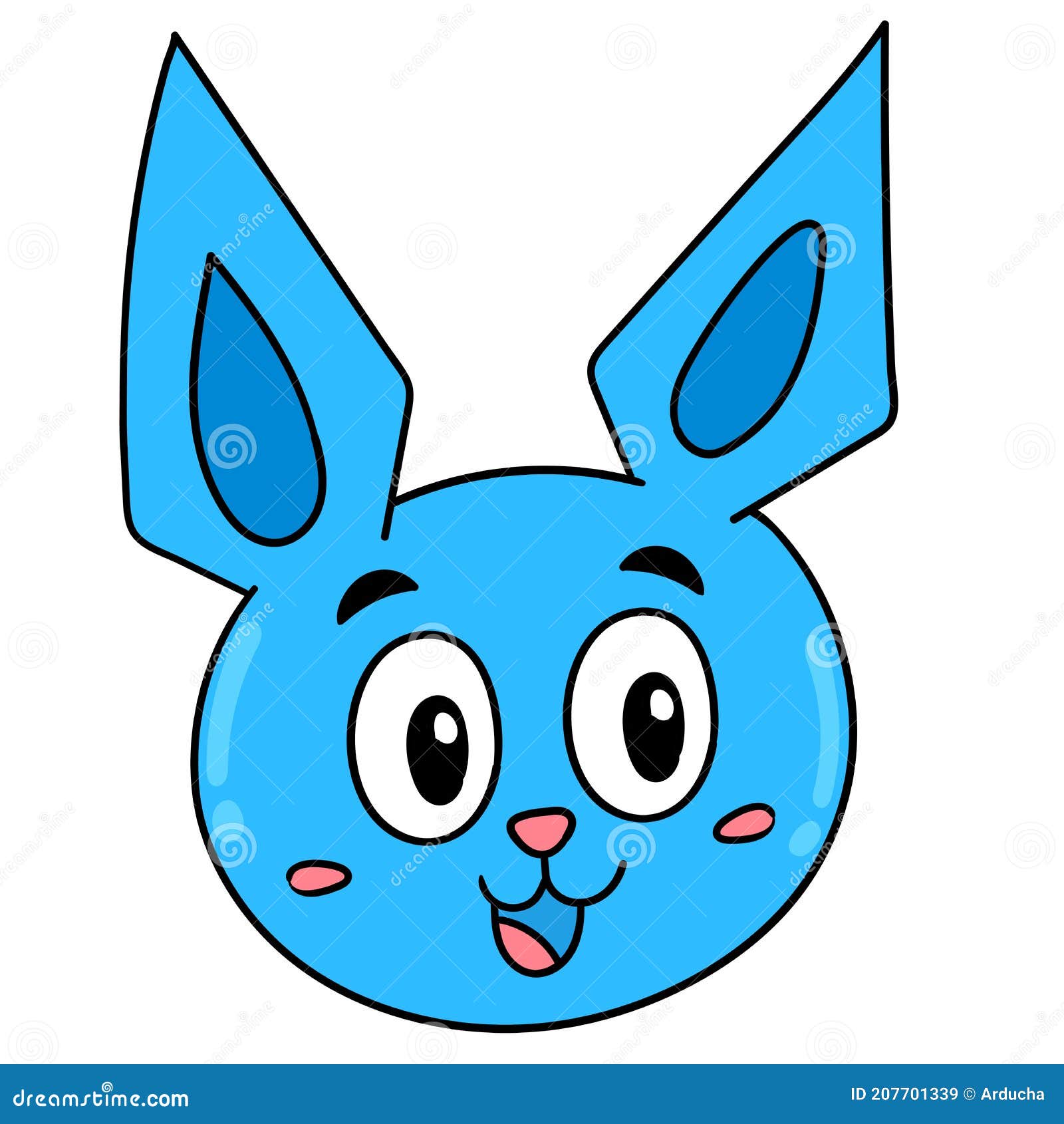 Blue Smiling Rabbit Emoticon Head, Doodle Icon Image Stock Vector ...