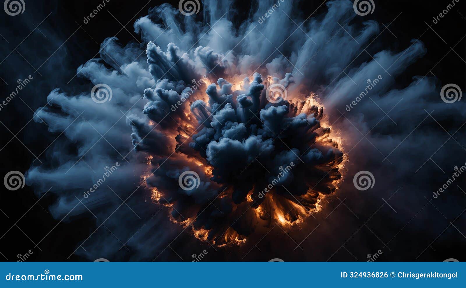 Blue Smoke Center Radial Explosion Isolated in Black B Ai Generated ...