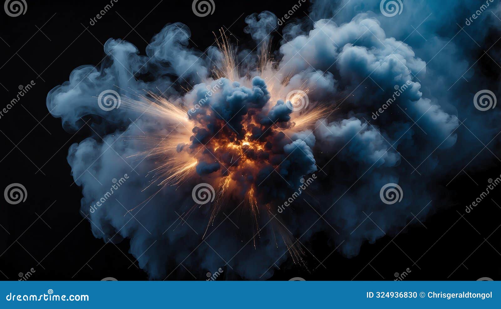 Blue Smoke Center Radial Explosion Isolated in Black B Ai Generated ...