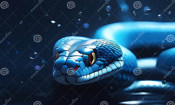 Blue Venomous Snake Illustration with Lifelike Detail and Water ...