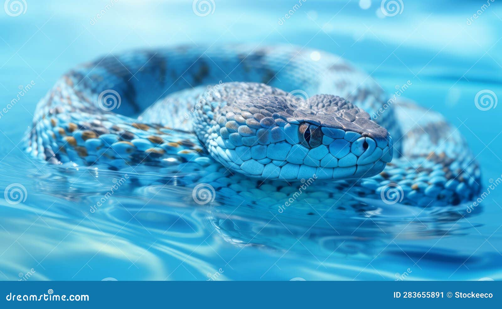 Blue Snake in Water: Photorealistic Detailing with Eye-catching Shiny ...