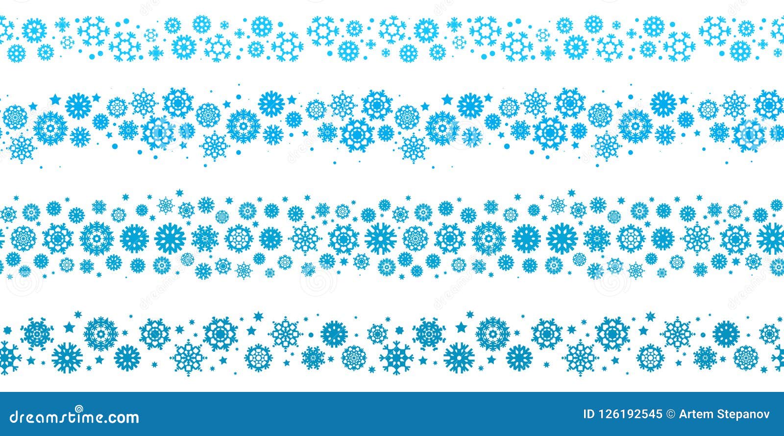 Blue Snowflake Vector Seamless Borders or Lines Isolated Stock Vector ...