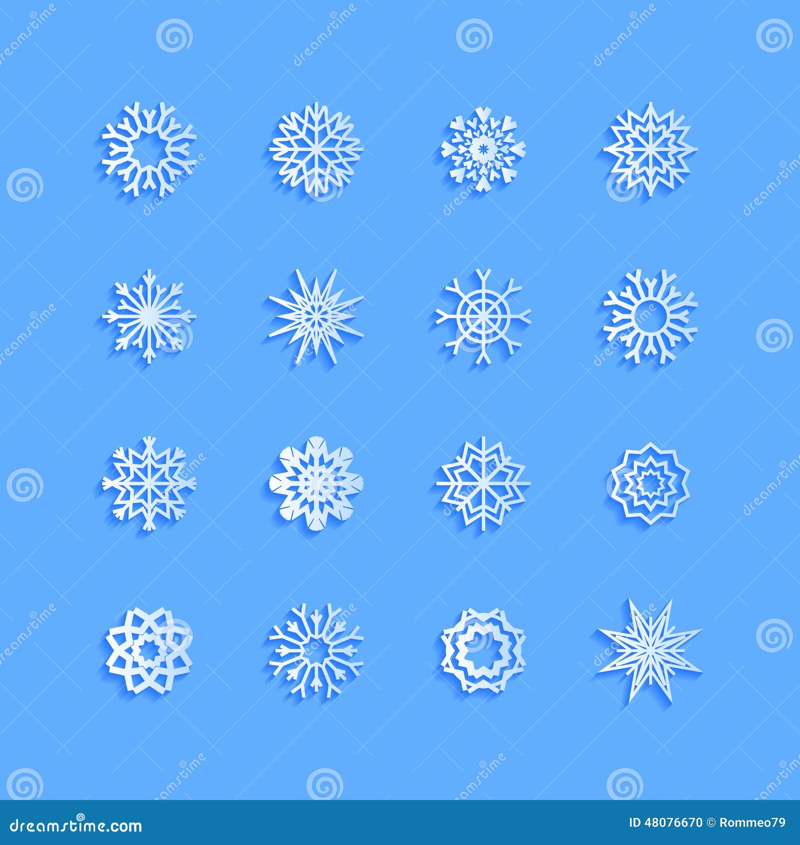 Blue Snowflakes and Shadow on White Background. Stock Vector ...