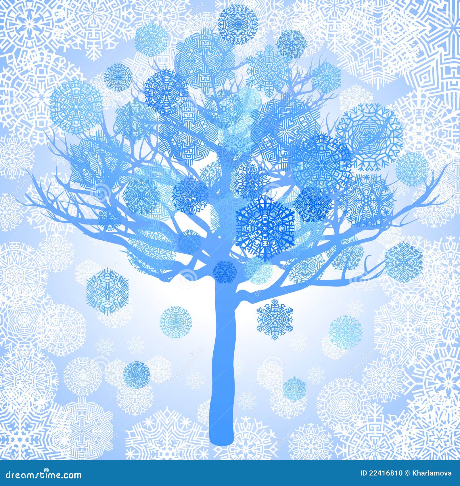 Blue Snowflakes on the Tree Stock Vector - Illustration of frost ...