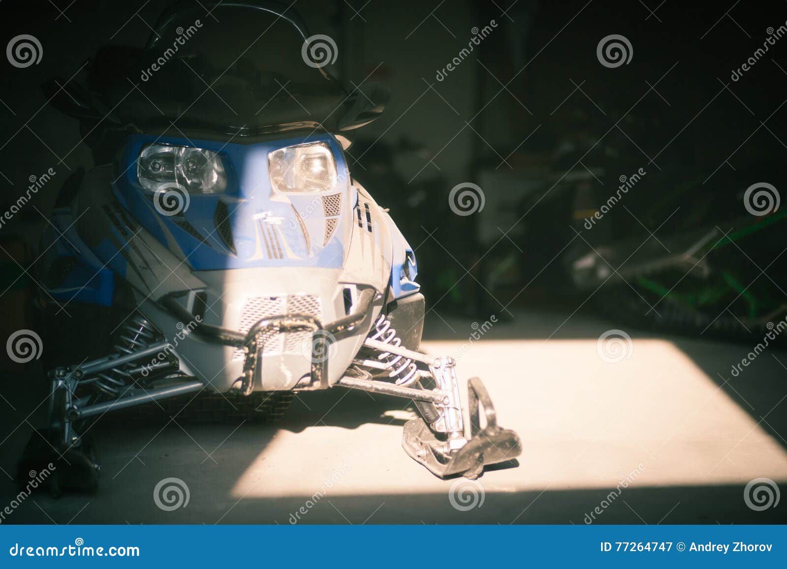 Blue Snowmobile in Sunlight Stock Image - Image of racing, blue: 77264747