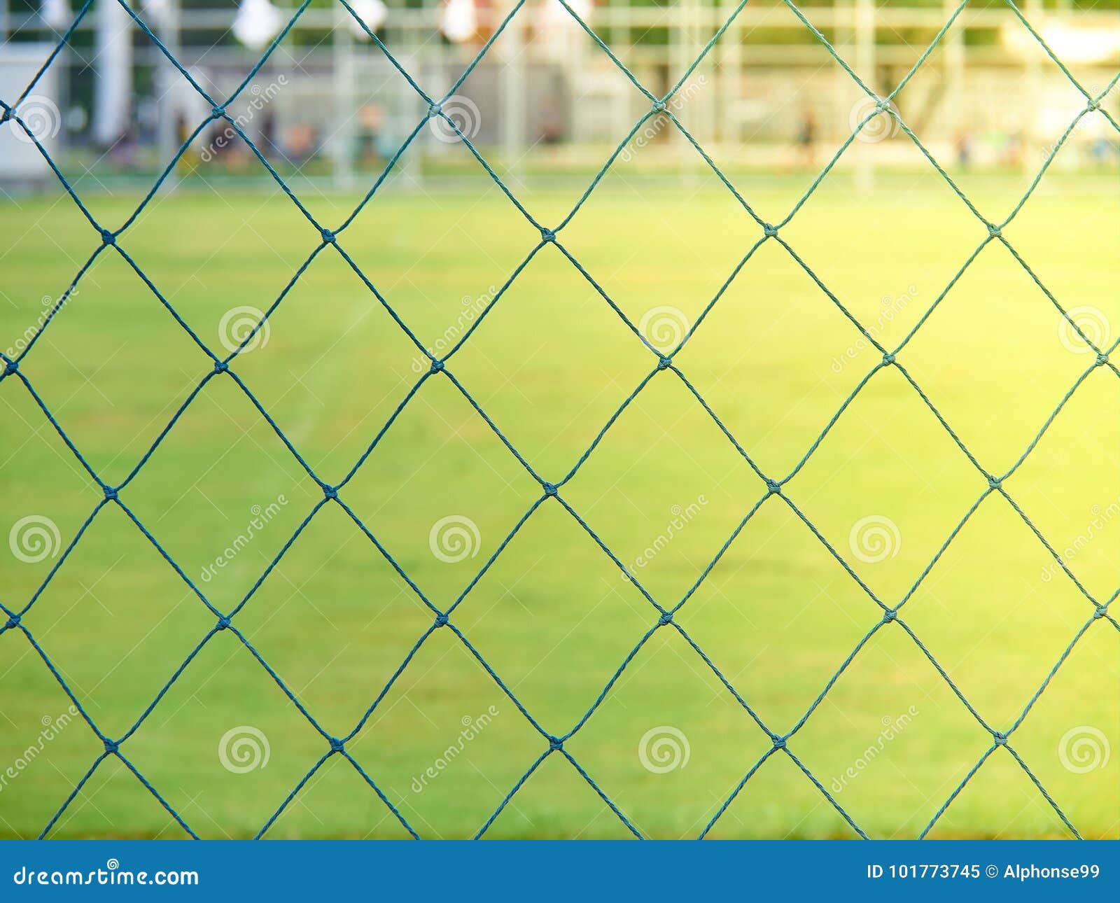 Blue Soccer Stadium Net and Green Field Stock Image - Image of ground ...
