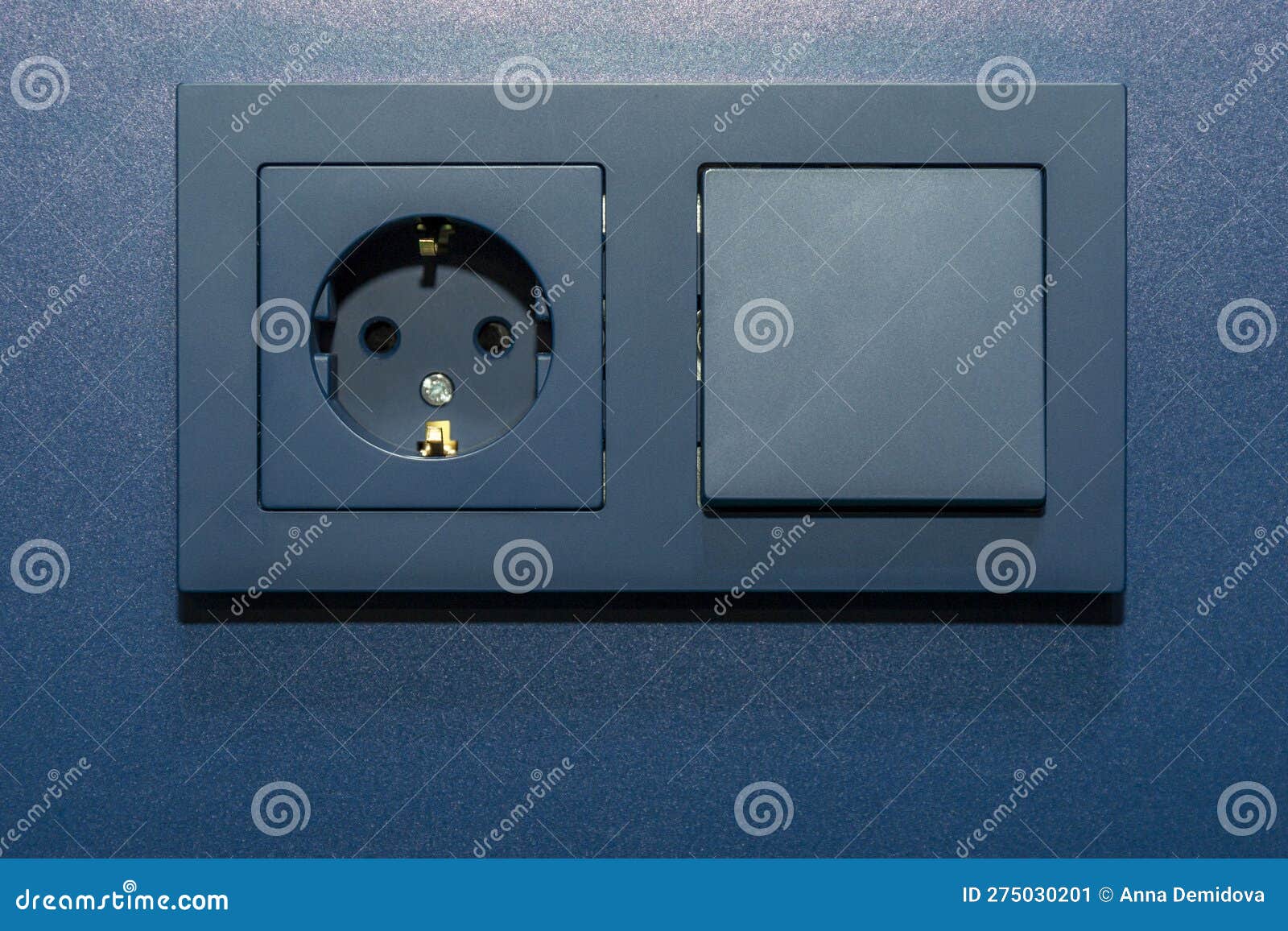 Blue Socket and Switch on the Wall. Construction, Renovation and ...