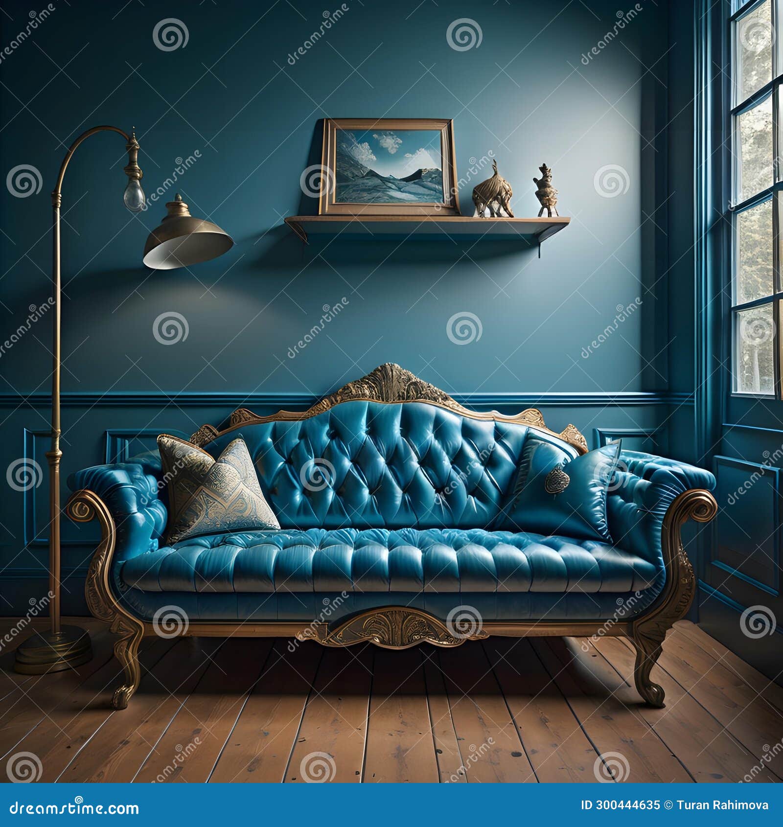 Blue Sofa in Classic Interior with Blue Walls, Generative Ai Stock ...