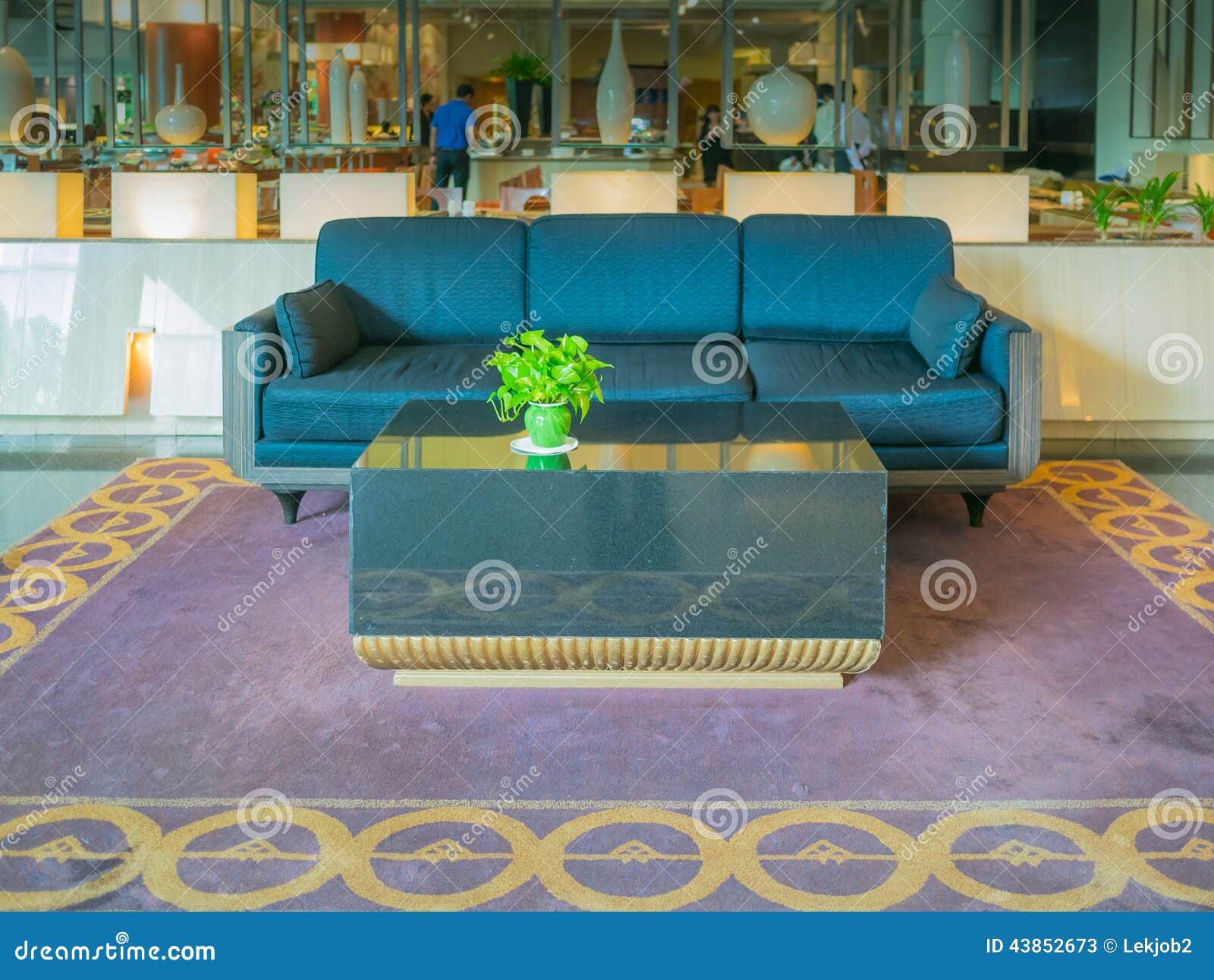 Blue sofa in hotel lobby stock image. Image of modern - 43852673