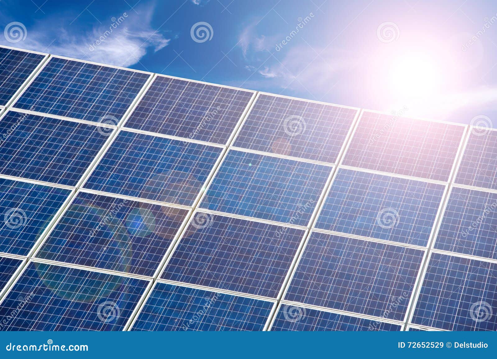 Blue Solar Cells, Blue Sky and Sun Stock Image - Image of flat, summer ...