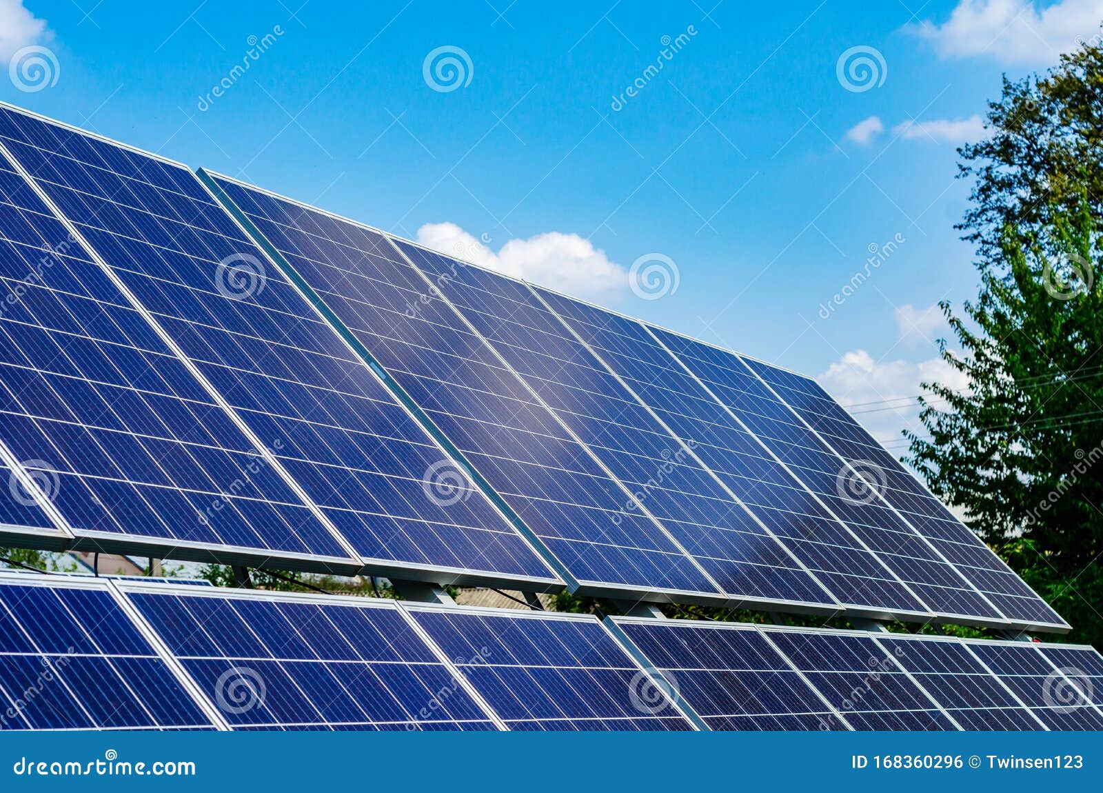Solar Panels on Blue Sky Background Stock Photo - Image of blue ...