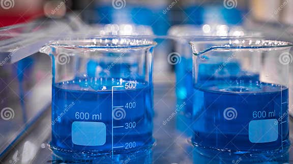 Blue Solution in Glass Beaker Stock Image - Image of pharmaceutical ...