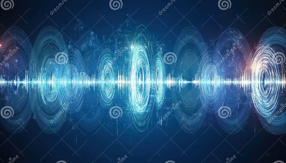 Blue Sound Wave Spreading Digital Information on Dark Background Stock ...