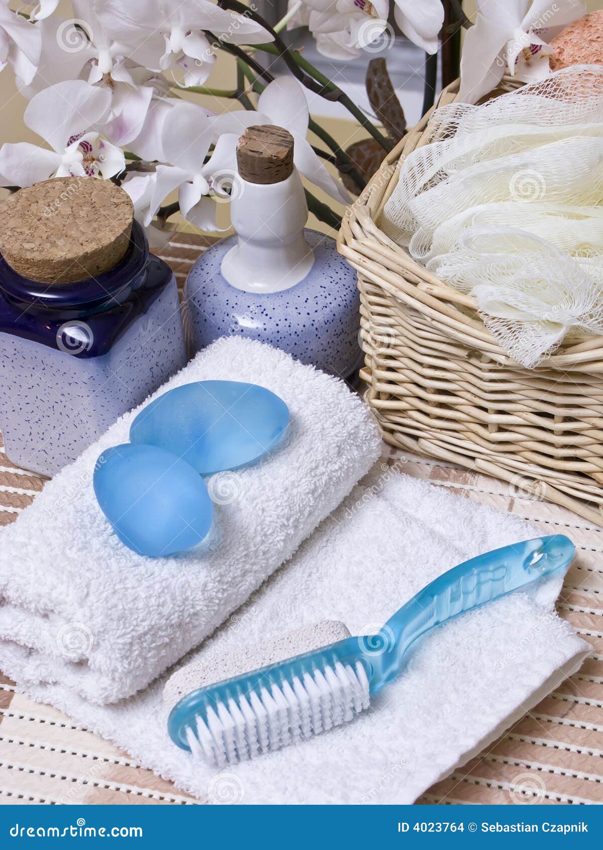 Blue spa. stock photo. Image of body, orchid, candles - 4023764