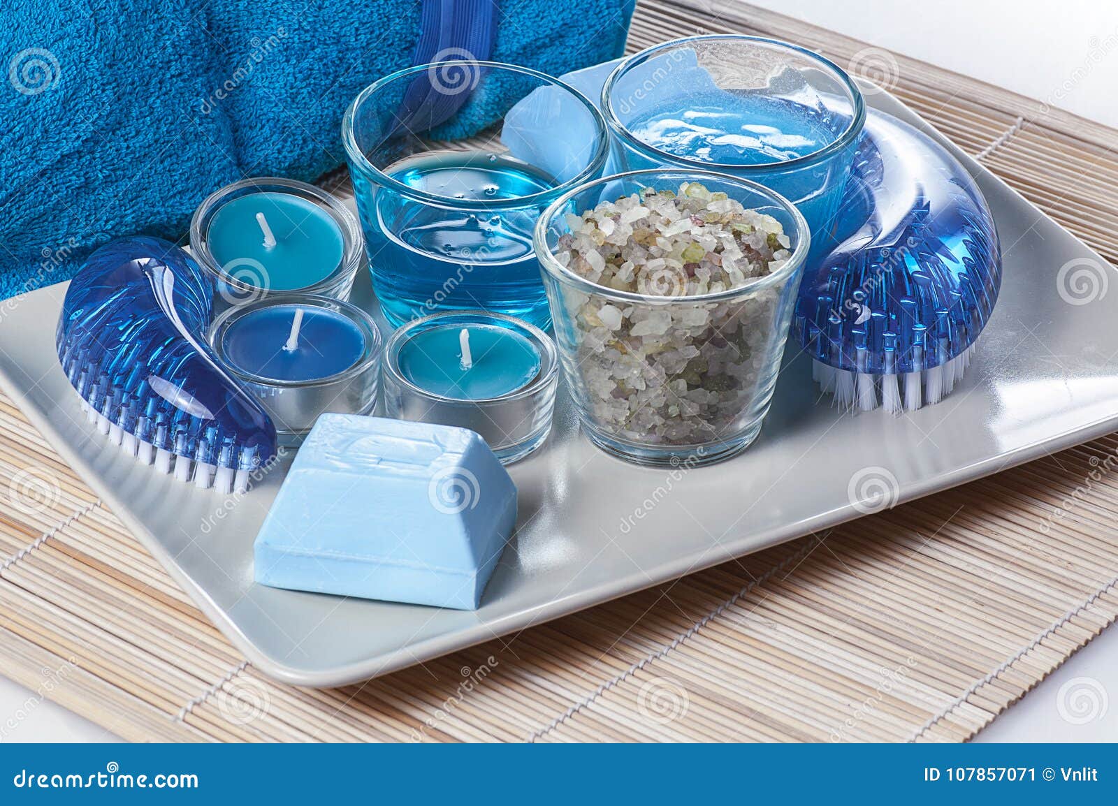 Blue Spa Items on White Background Stock Image - Image of items ...