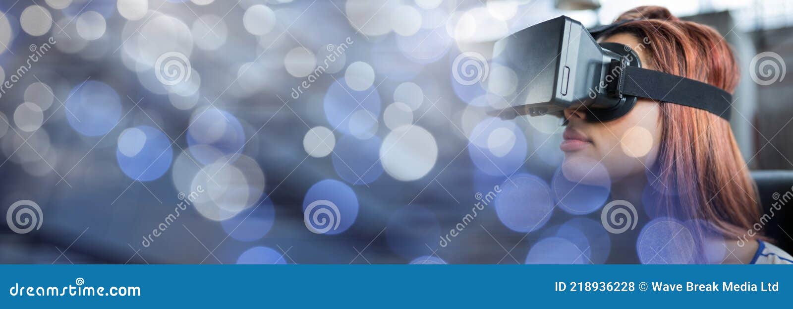 Blue Sparkling Transition Over a Woman Using Vr Headset, Virtual ...