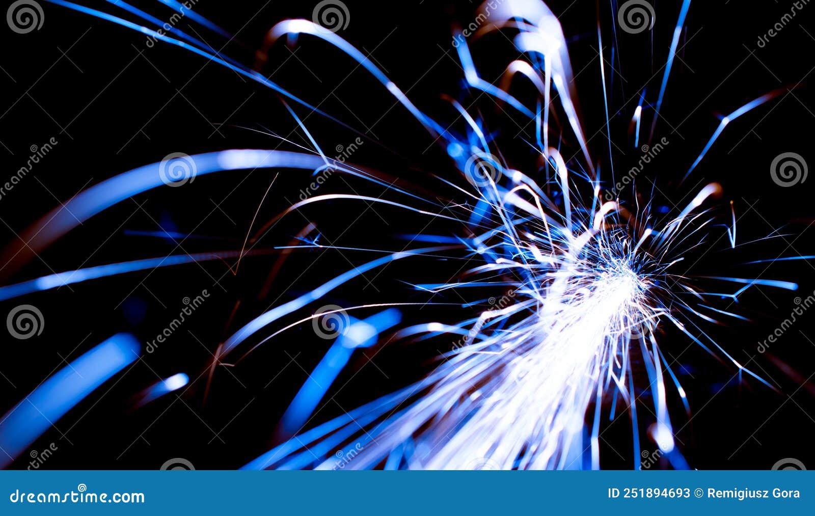 Blue Sparks in the Dark. Lines of Light Stock Image - Image of factory ...