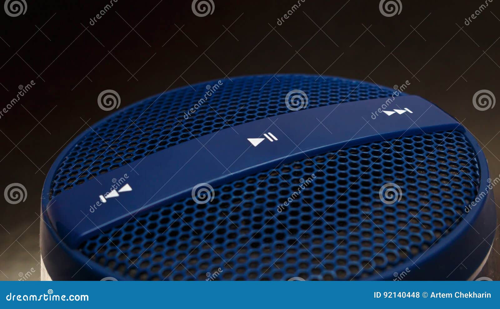 Blue Speaker with Control Buttons on Dark Background Stock Photo ...