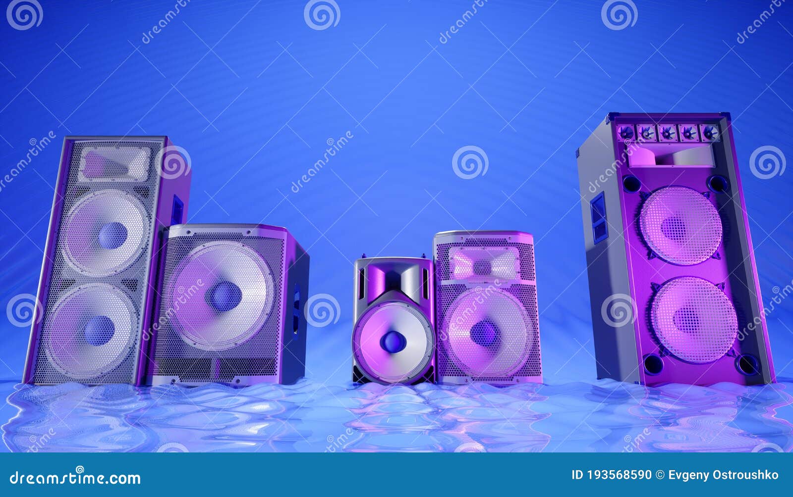 Blue Speaker System on a Blue Background in Purple Lighting Stock ...