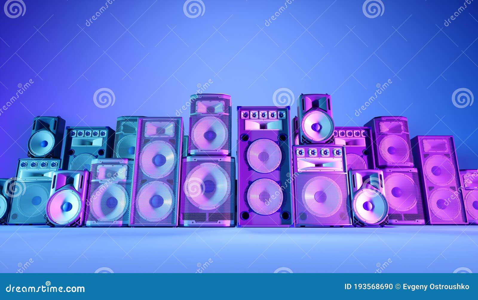 Blue Speaker System on a Blue Background in Purple Lighting Stock ...
