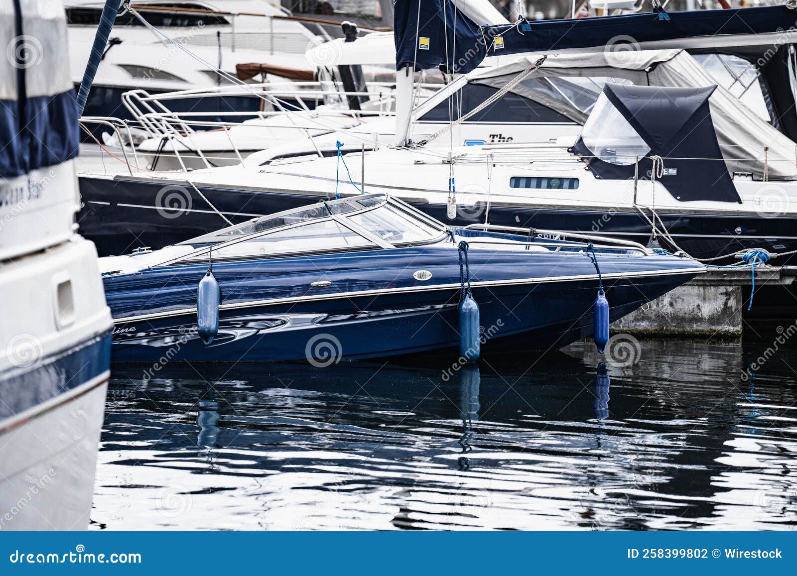 Blue Speed Boat Moored Parked in Port Editorial Photography - Image of ...