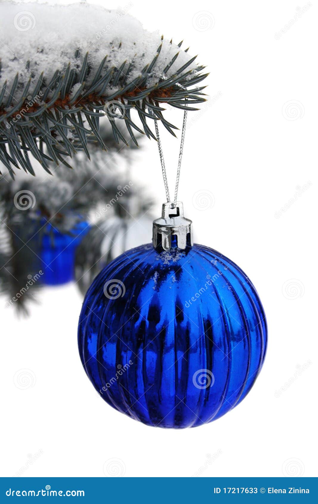Blue Sphere on a Blue Fur-tree Isolated on White Stock Image - Image of ...