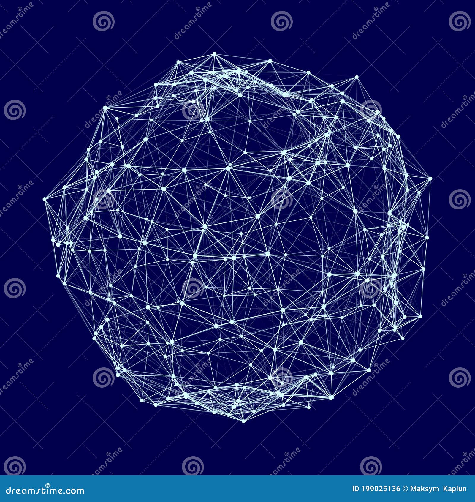 Blue Sphere Consisting of Points and Lines. Modern Wireframe Elements ...
