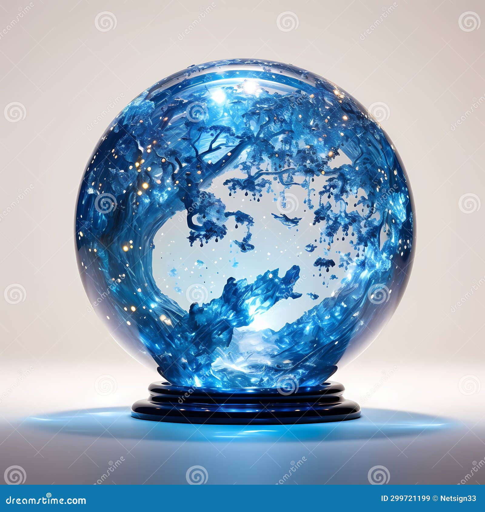 A Blue Sphere with a Light Inside, Blue Glass Globe on White Background ...