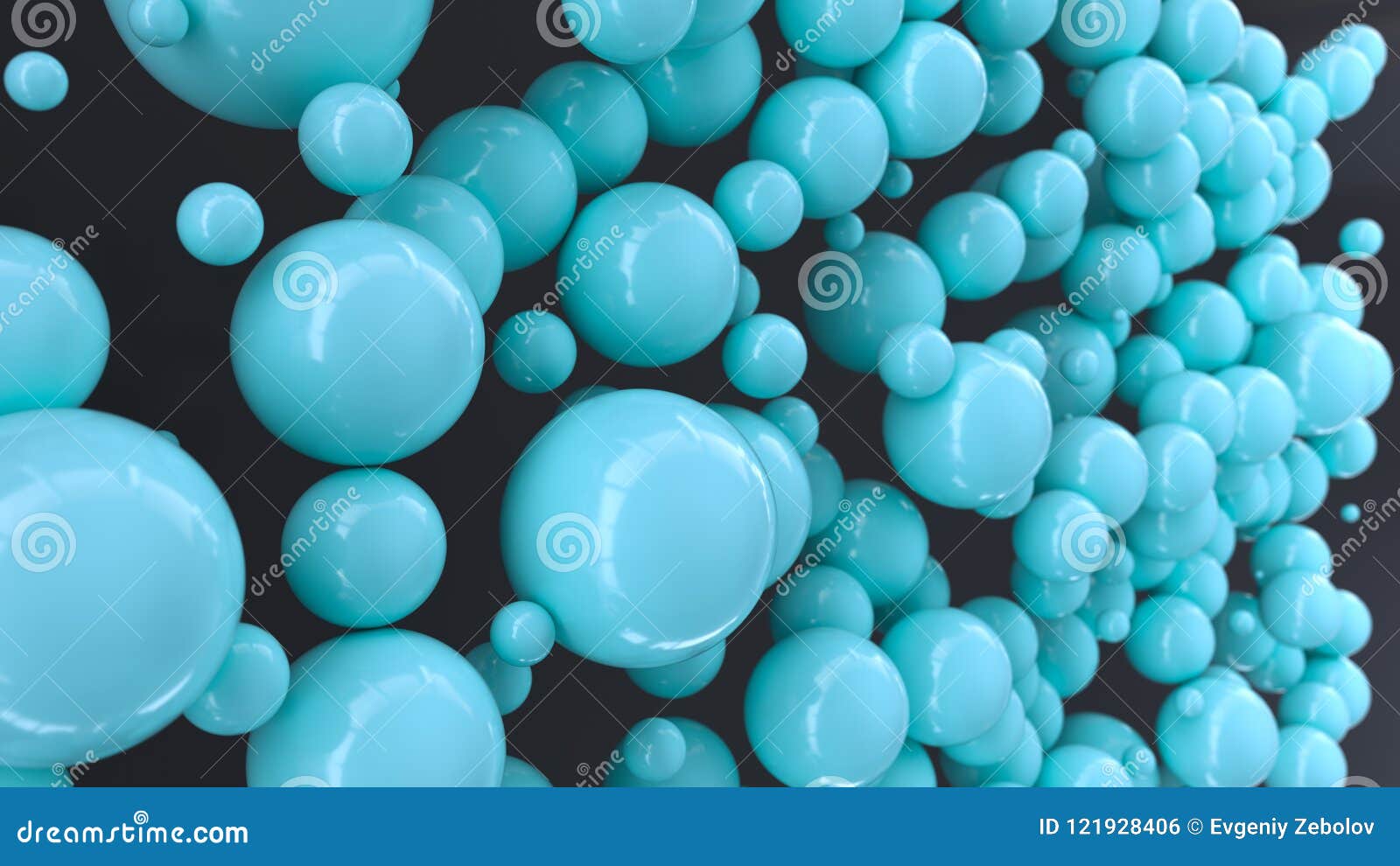 Blue Spheres of Random Size on Black Background Stock Illustration ...