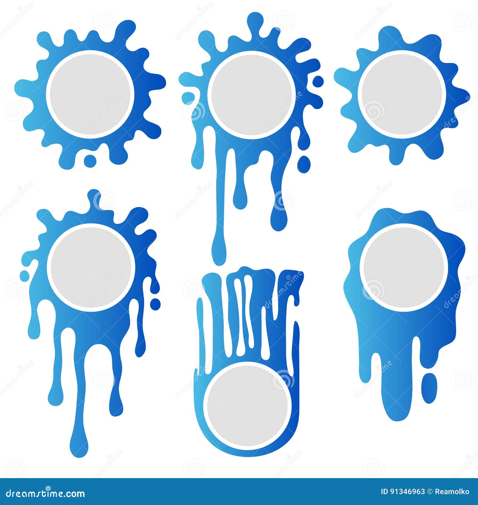 Blue Splashes Round Frames Set with Copy Space. Stock Vector ...