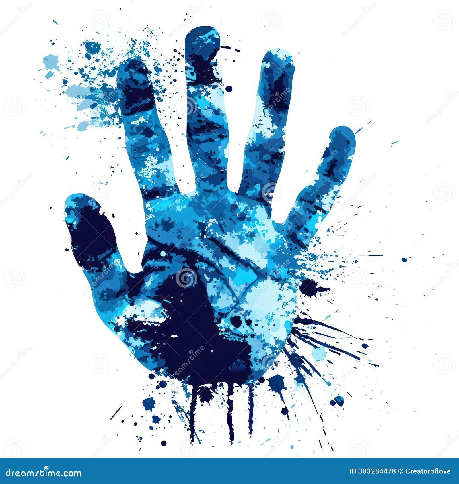 Blue Splatter Handprint on White Background Stock Illustration ...