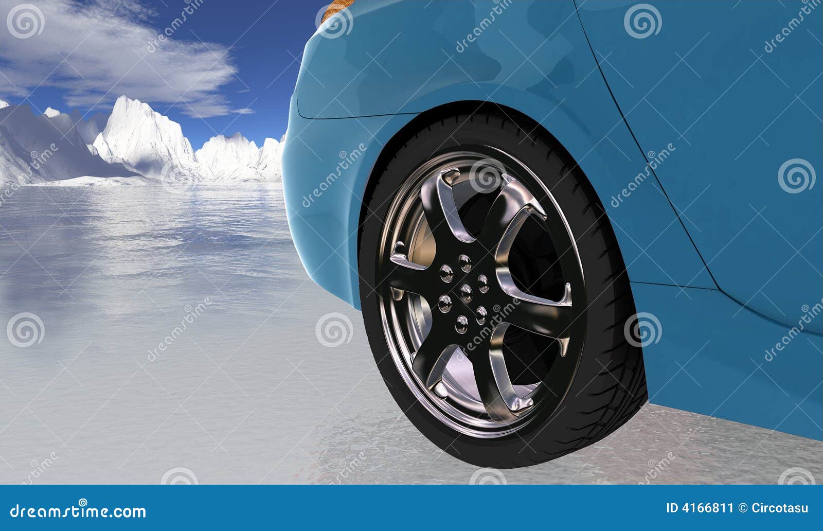 Blue Sport Car on Thin Ice , Rear Wheel Stock Illustration ...