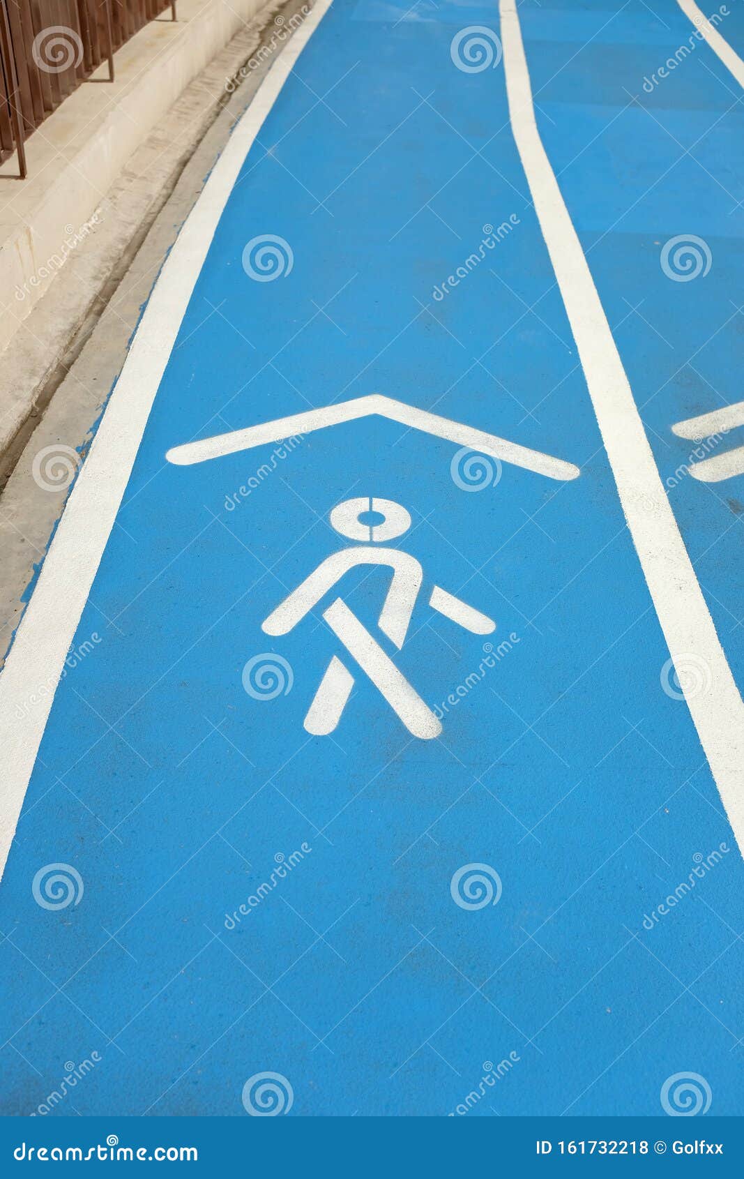 Blue Sport Running Track with Sign Walk Stock Photo - Image of race ...