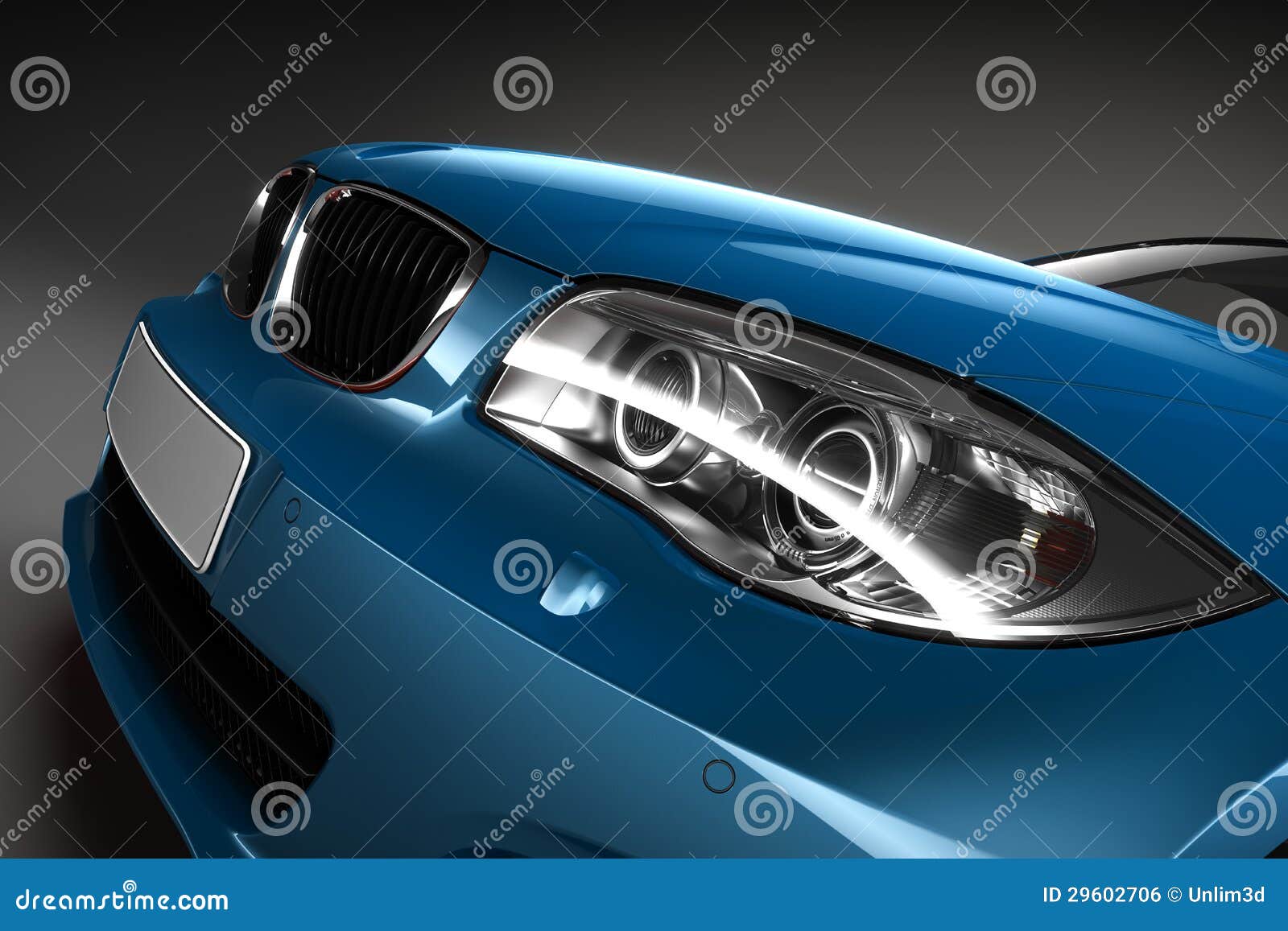 Blue Sports car. 3d render stock illustration. Illustration of power ...