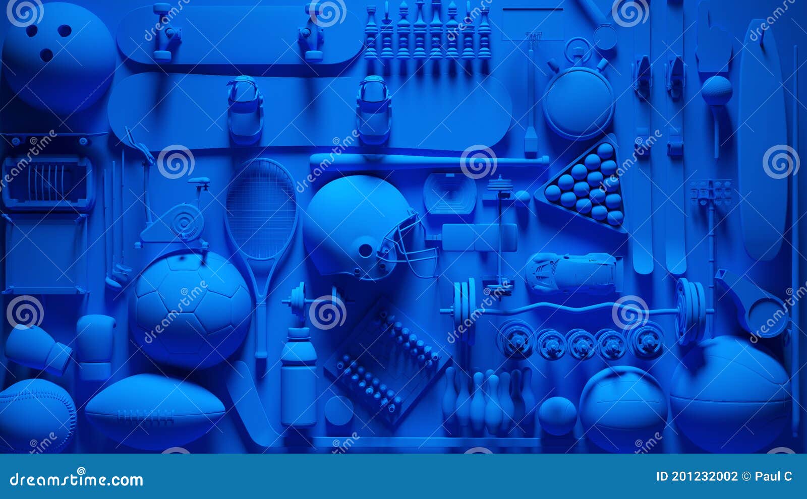 Blue Sports Equipment Collage Wall Stock Illustration - Illustration of ...