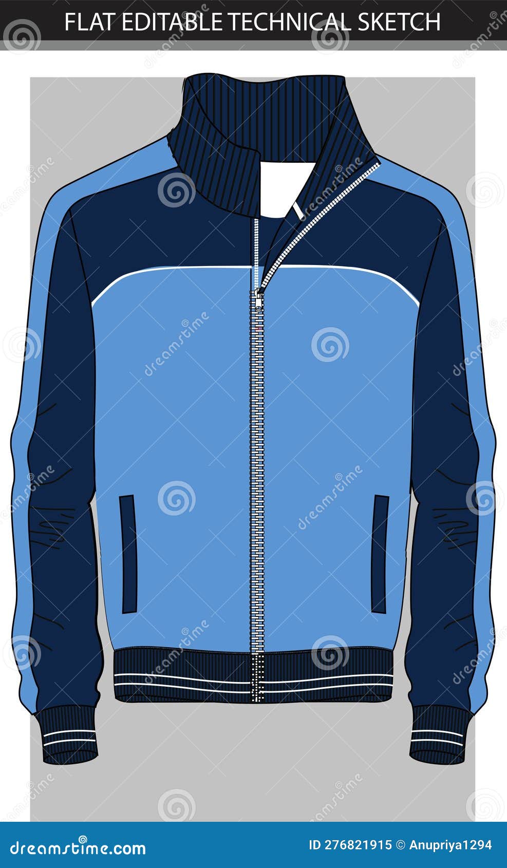 Blue Sports Jacket Colourful Flat Sketch Vector File. Stock ...